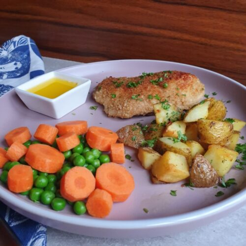 Kylling snitzel med brasede kartofler – #Hashtagmor