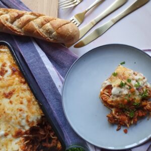 Gratineret spaghetti kødsovs opskrift - en af mine lette spaghetti retter