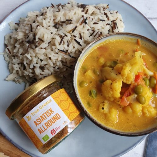 Vegatar gryderet med grøntsager og kokosmælk - vegansk curry